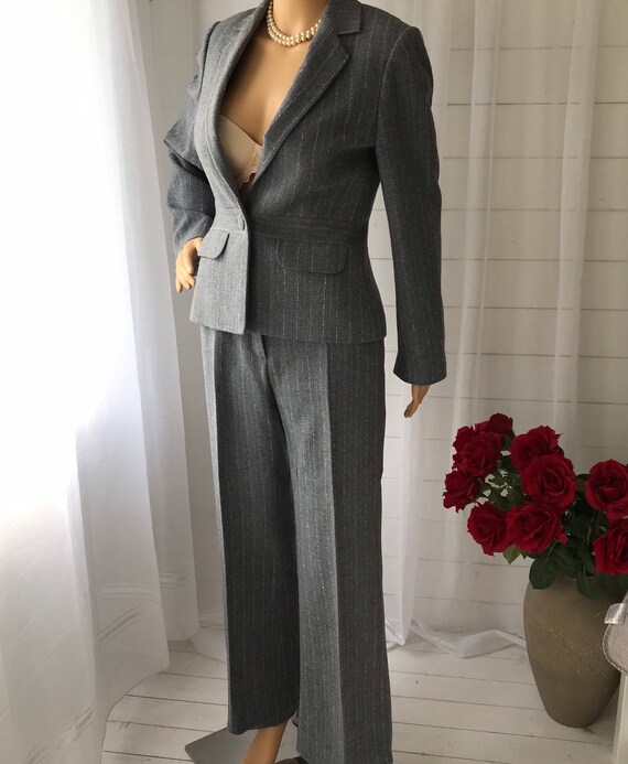 Vintage 80/90s Monsoon Grey with pink stripes wool se… - Gem