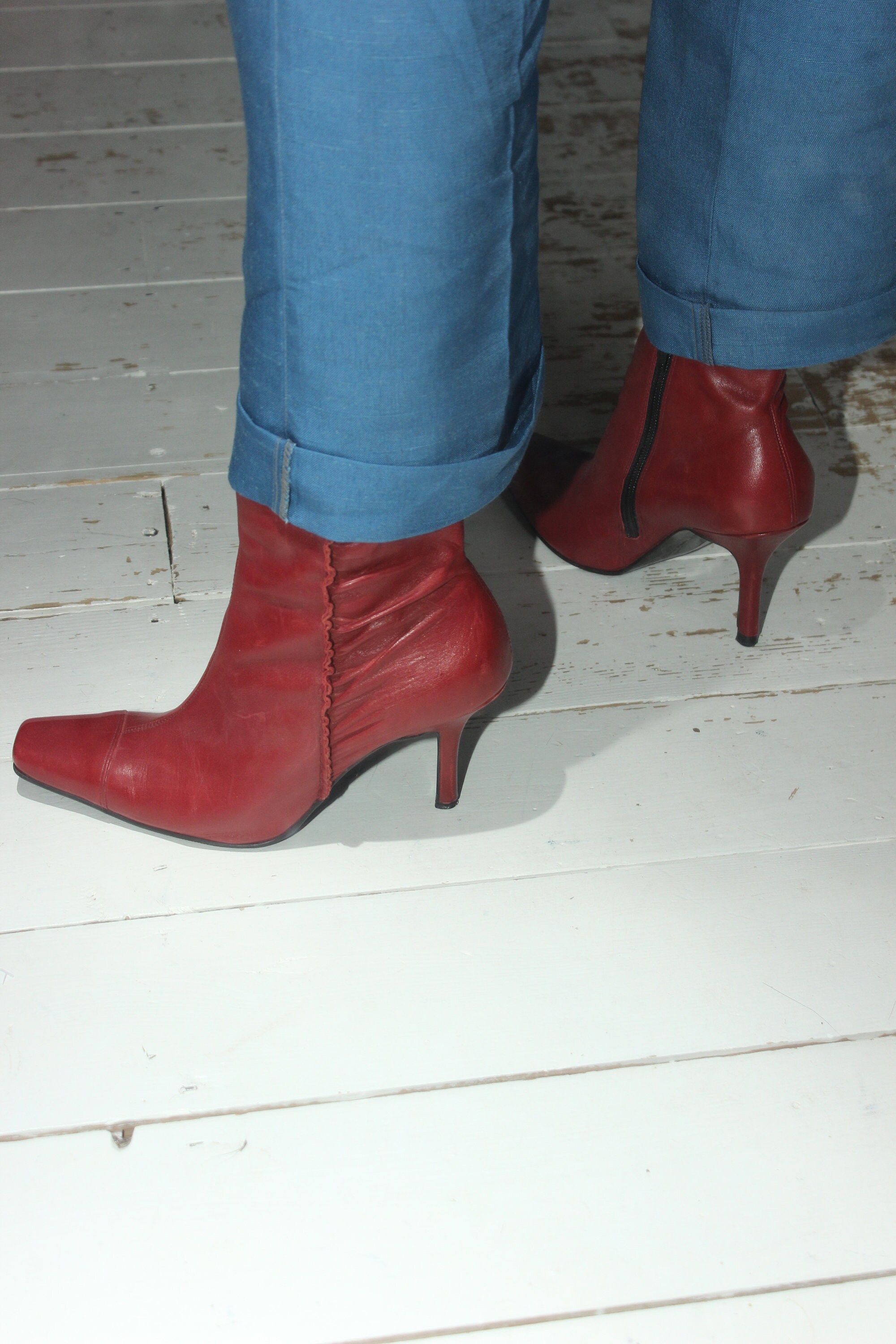Vintages 1980s 90s Blood Red Real Leather High Heel Pointy Tip Ankle ...