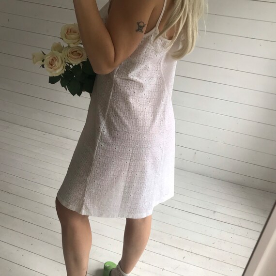 Vintage 1960s Semi Sheer White Floral Slip Dress Gem