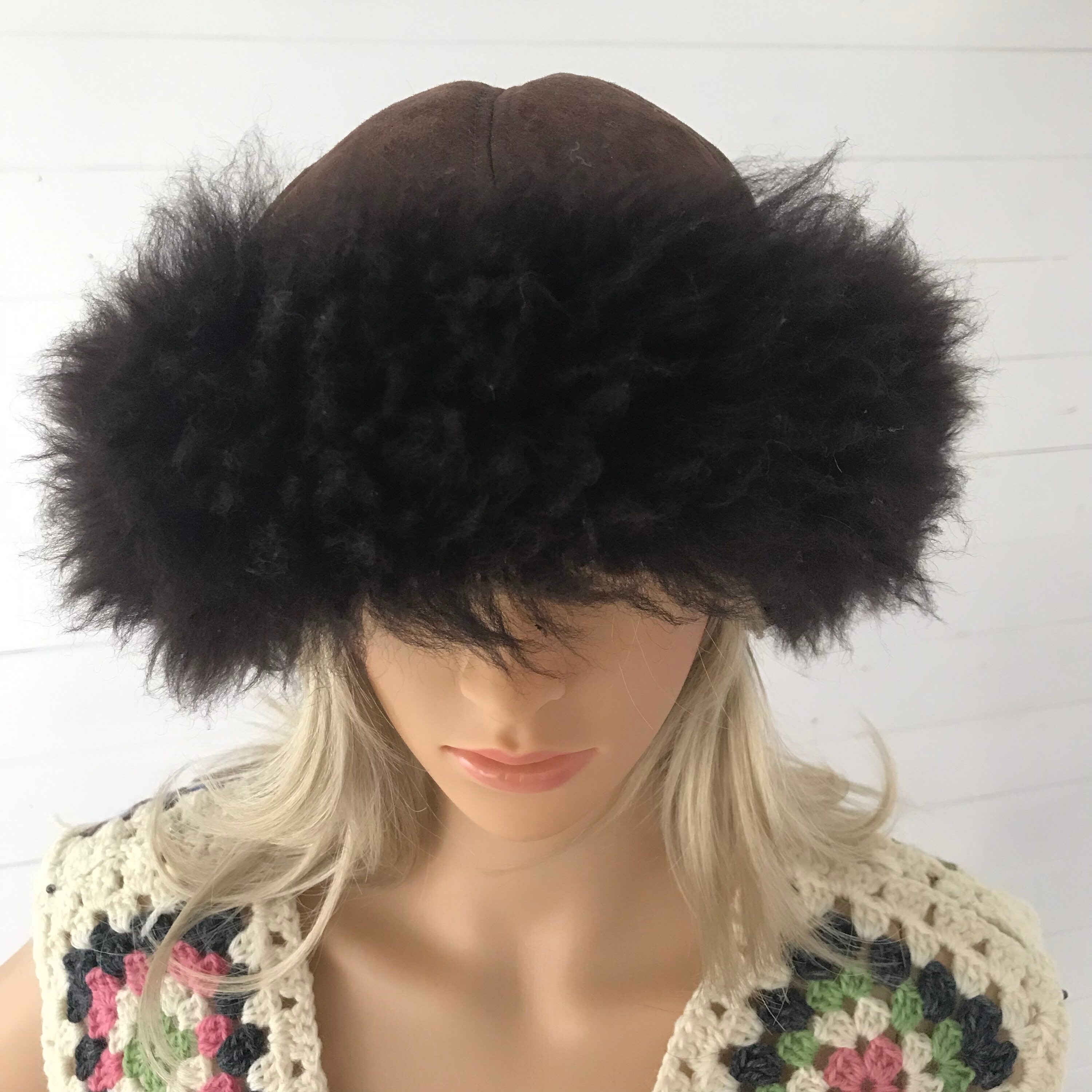 Vintage 1970s Black Shearling Sheepskin Hat Size S - Etsy