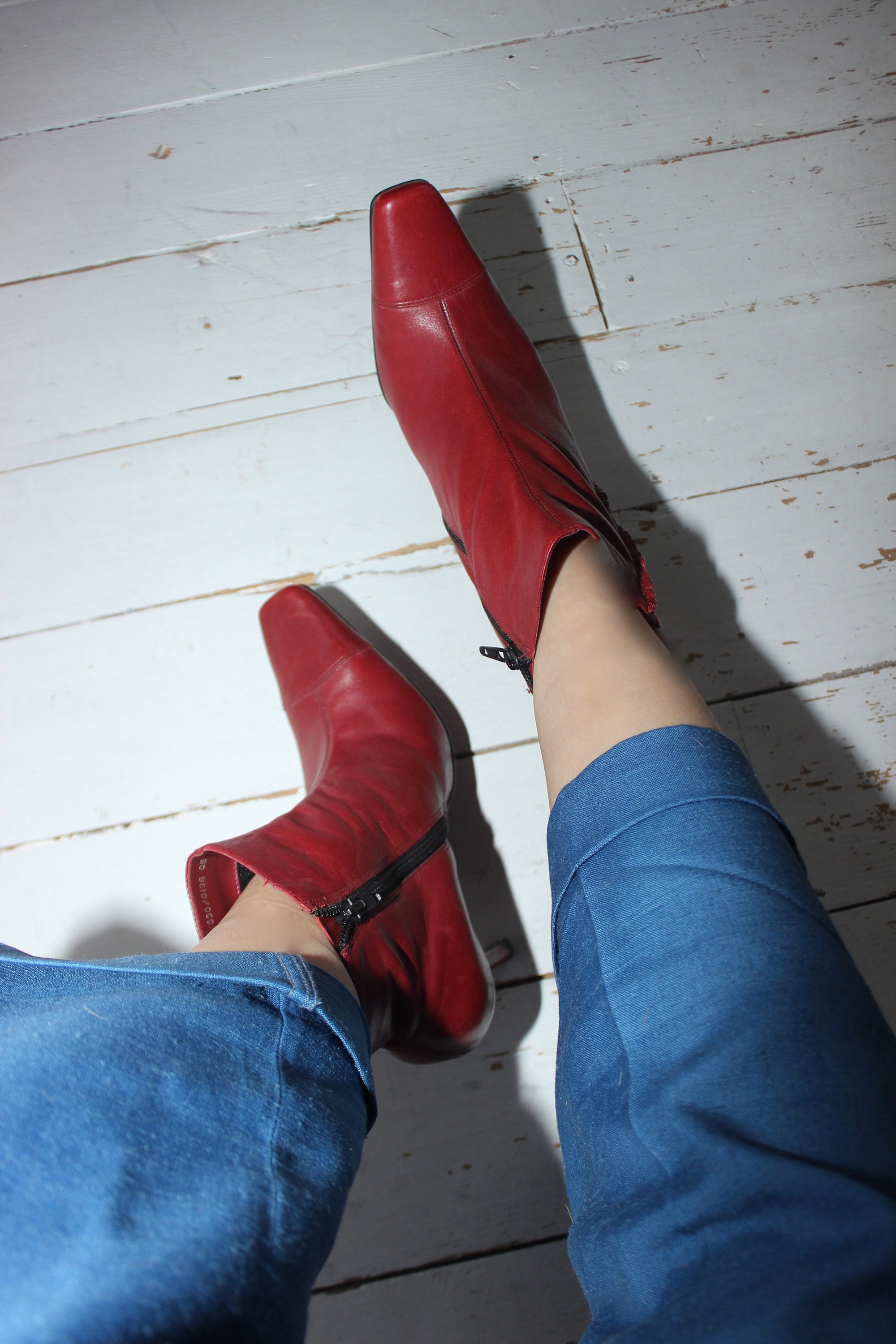 Vintages 1980s 90s Blood Red Real Leather High Heel Pointy Tip Ankle ...