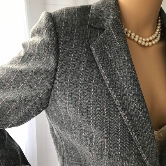 Vintage 80/90s Monsoon Grey with pink stripes wool se… - Gem