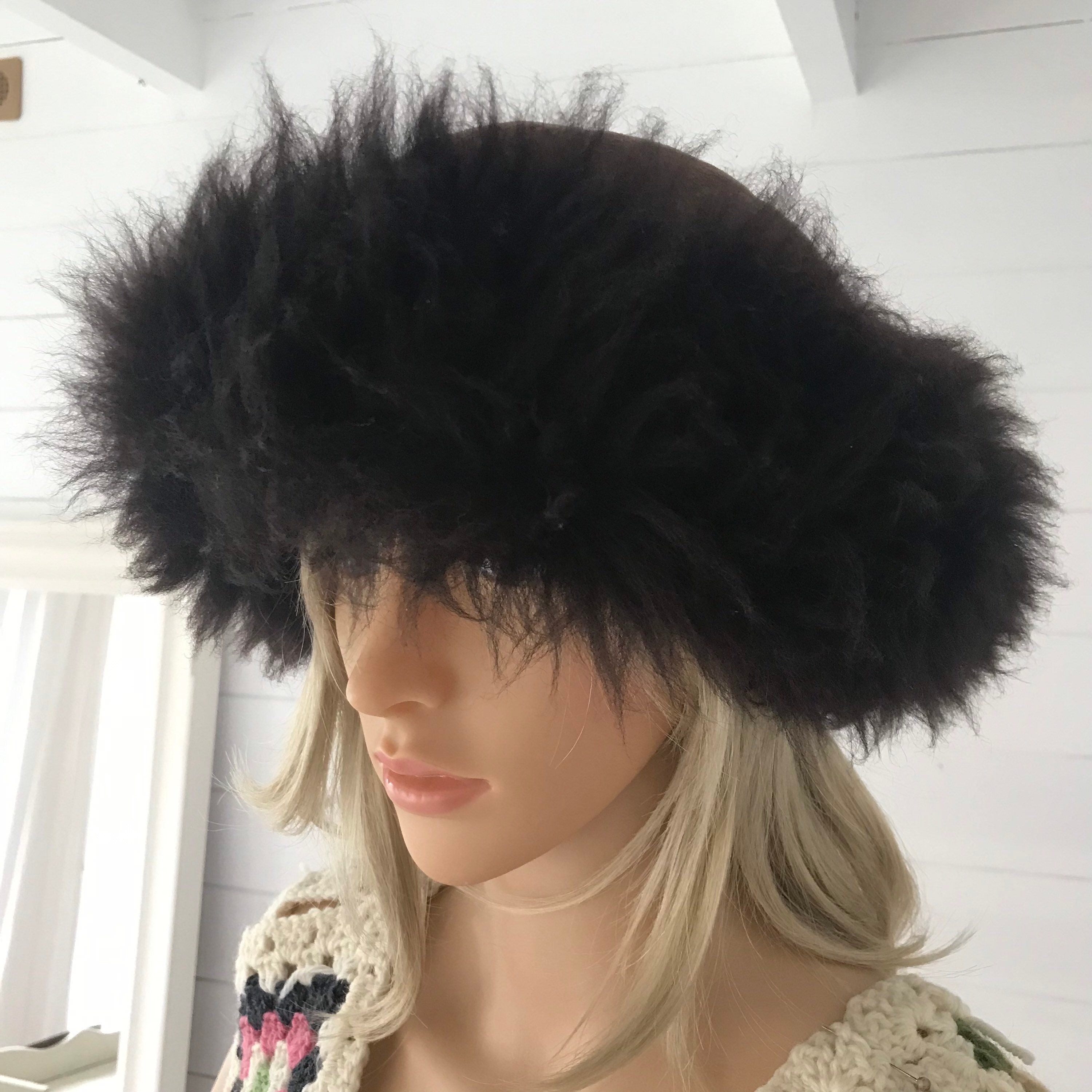 Vintage 1970s Black Shearling Sheepskin Hat Size S - Etsy