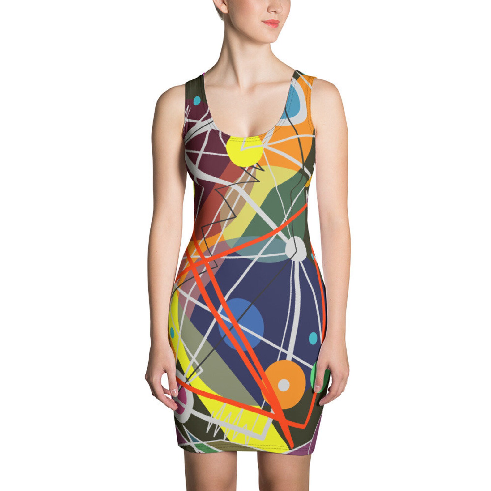 Art Print Dress, Geometrical Pattern, Festival Clothing, Party Fitted ...
