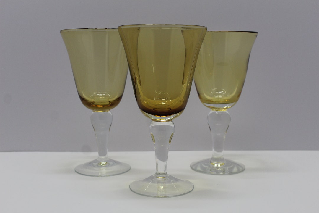 Artland Amber Honey 8" Footed Water Goblets, Set of 3 Handblown Wine ...