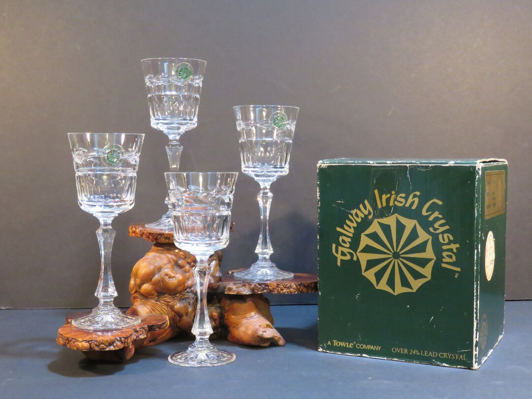 Galway Irish Crystal 4 Sherry Cordials in the leah older Pattern, 1980 ...