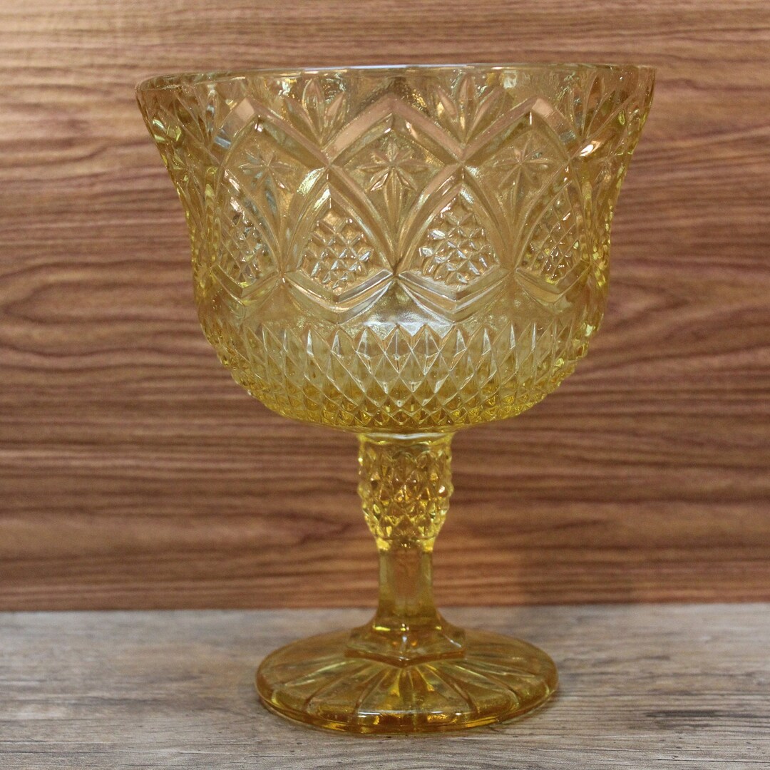 Indiana Glass Amber Pineapple Pattern Diamond Point Pedestal Compote ...