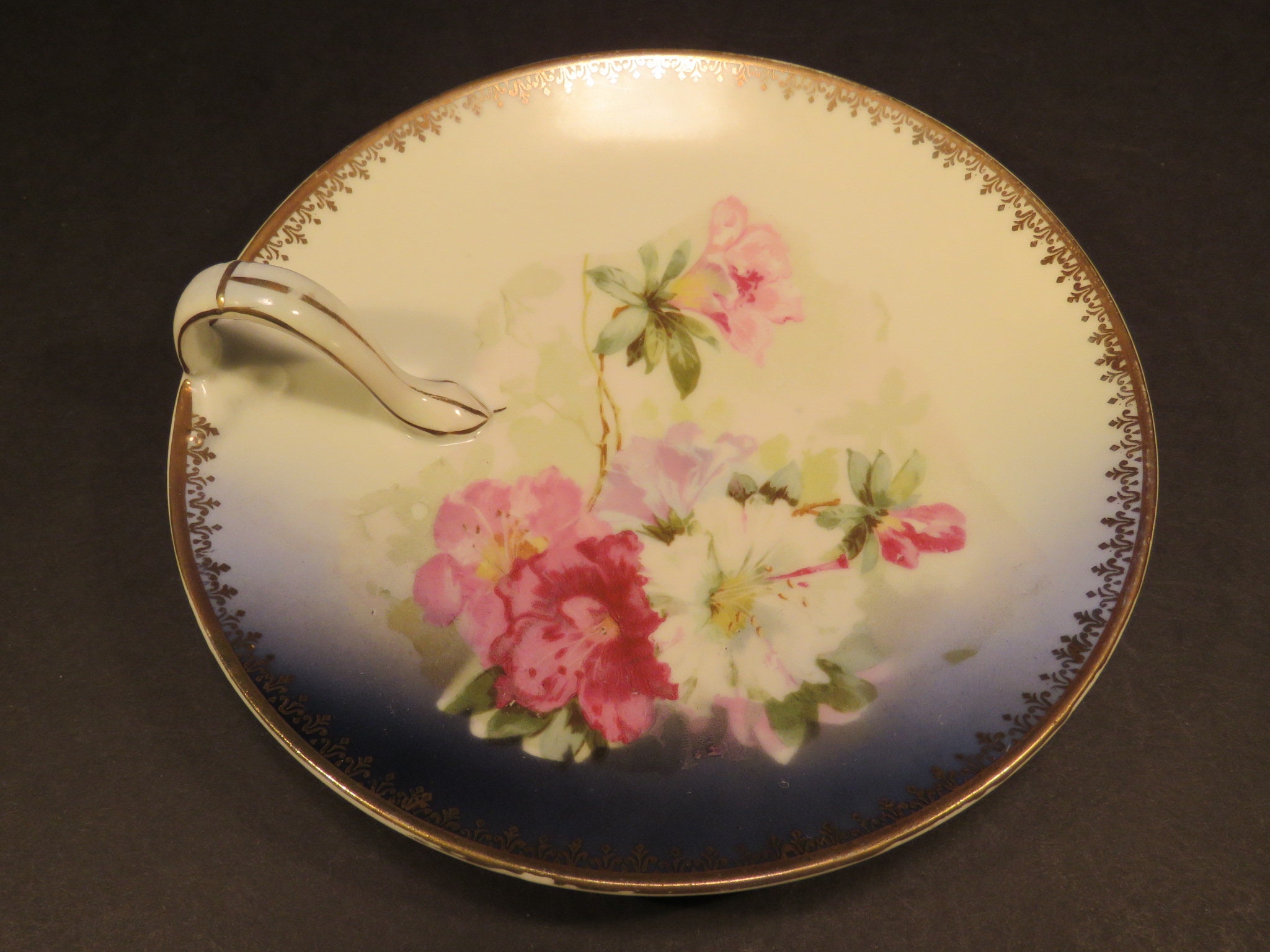 Antique German Nappy Handled Dish Hand Painted Pink White | Etsy