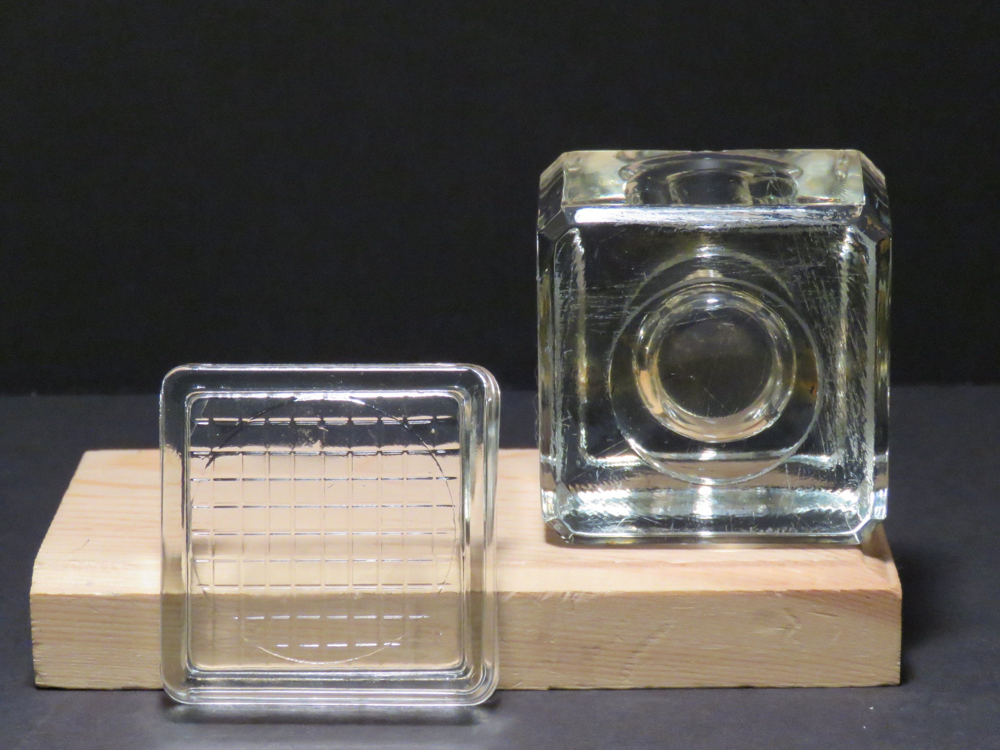 Antique Glass Inkwell Art Deco Square Waffle or Grid Lid - Etsy