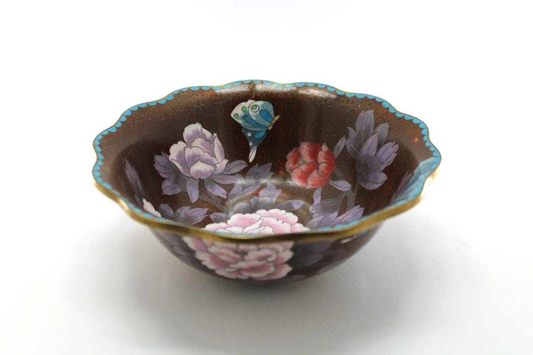 Chinese Jingfa Cloisonne Enamel Bowl W/peonies, Cherry Blossoms ...