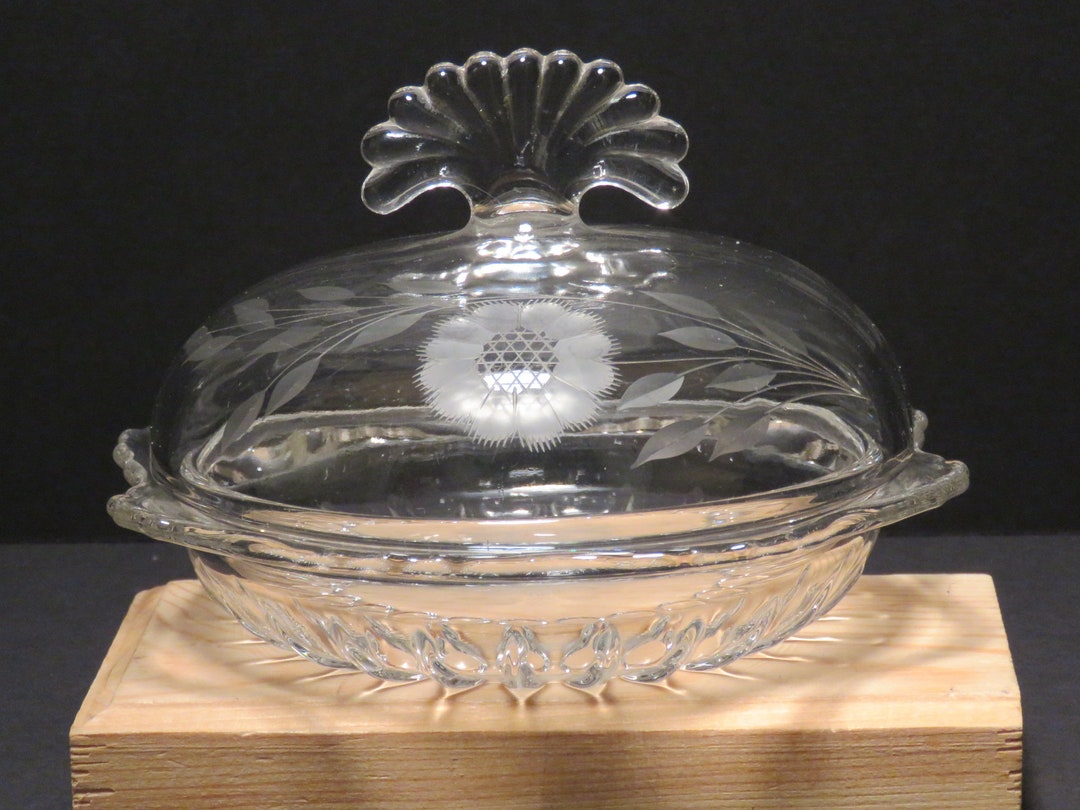 W. J. Hughes Cornflower Butter Dish Etched With Domed Lid, New ...
