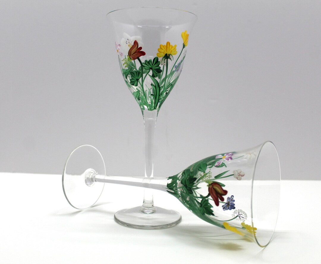 Royal Danube Hand Painted Floral Crystal Wine Glasses Set of 2, Romania ...