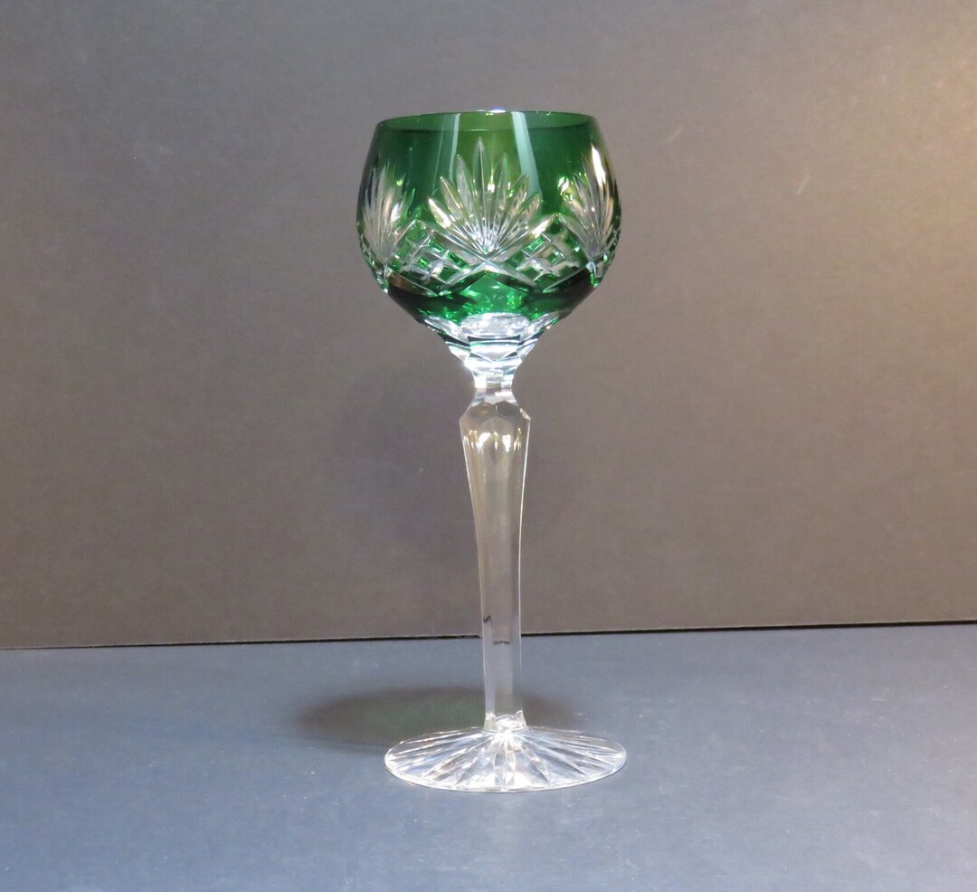 Ajka Caroline Emerald Green Crystal Wine Glass Cut to Clear Fan Cut ...