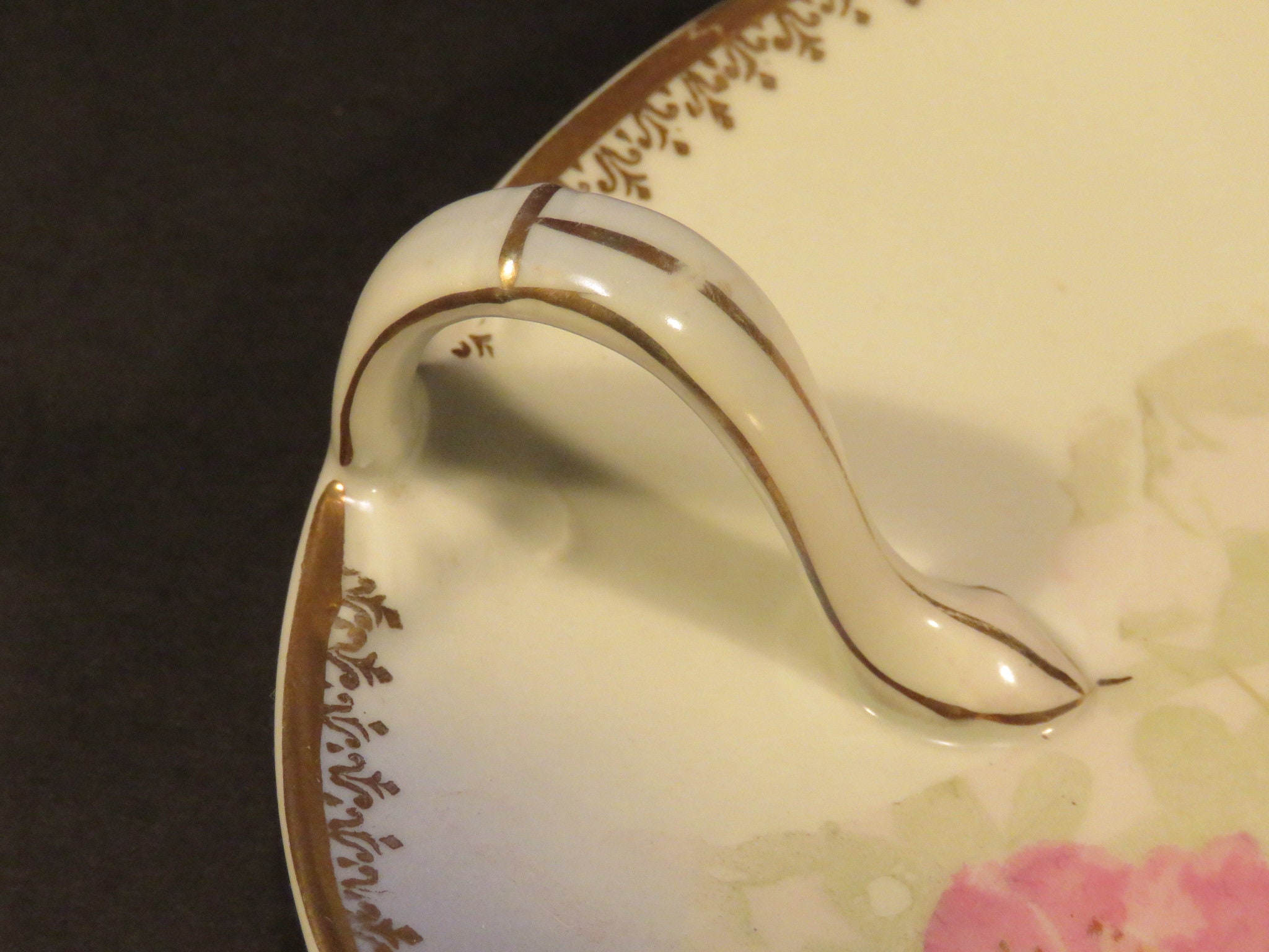 Antique German Nappy Handled Dish Hand Painted Pink White | Etsy