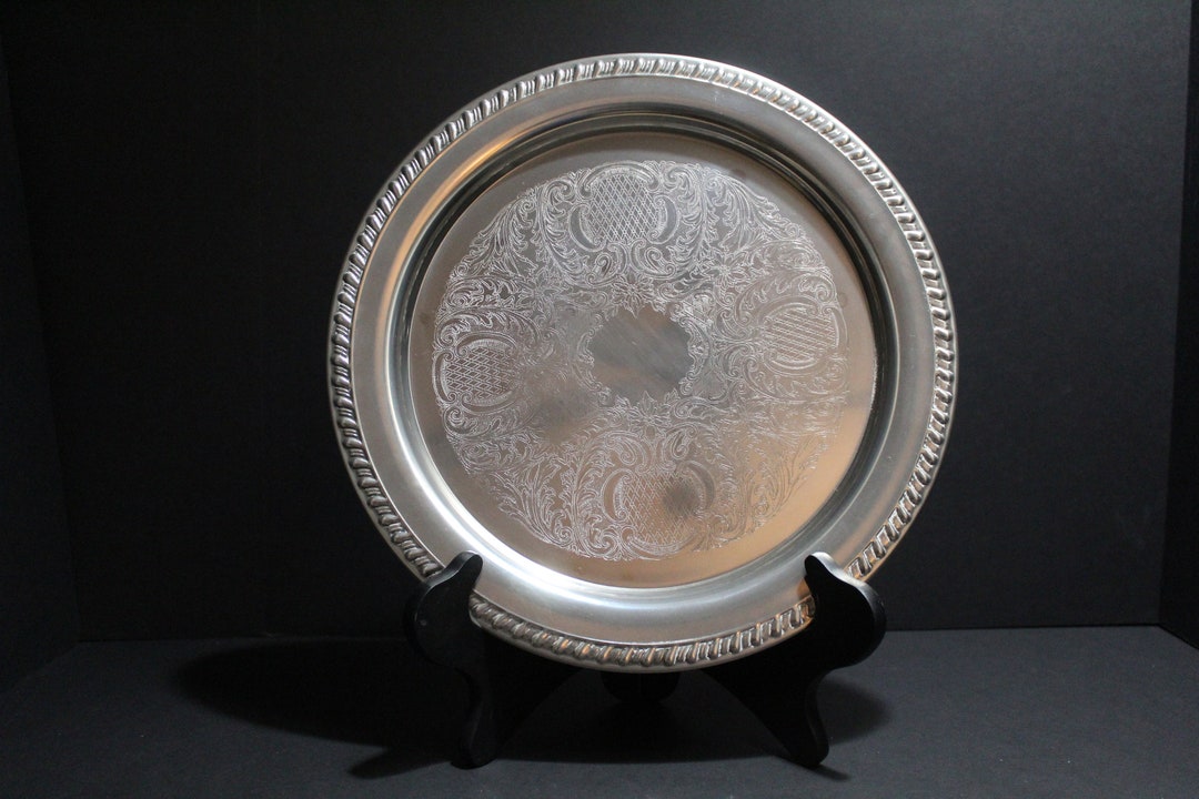 Leonard EP Silverplated 12" Round Serving Tray, Marked Italy, 1970's ...