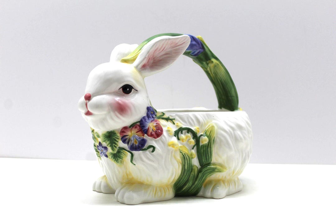 Corner Ruby Bunny Rabbit Floral Ceramic Easter Handled Basket, Spring ...