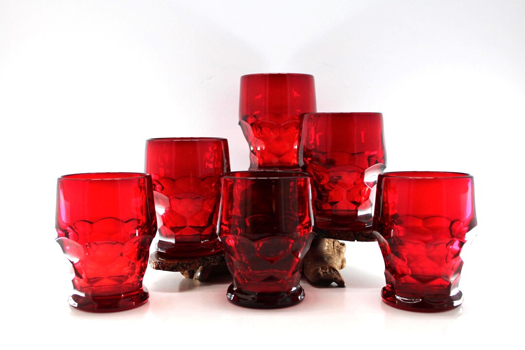 Viking Ruby Red Georgian Honeycomb 4 1/4" Tumblers, 9 Oz Set of 6, 1940 ...