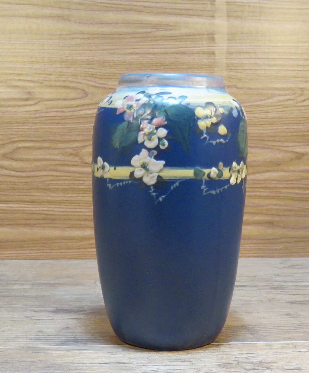 Antique Weller Hudson Pottery, 7.5" Tall Blue Floral Hand Painted Vase ...