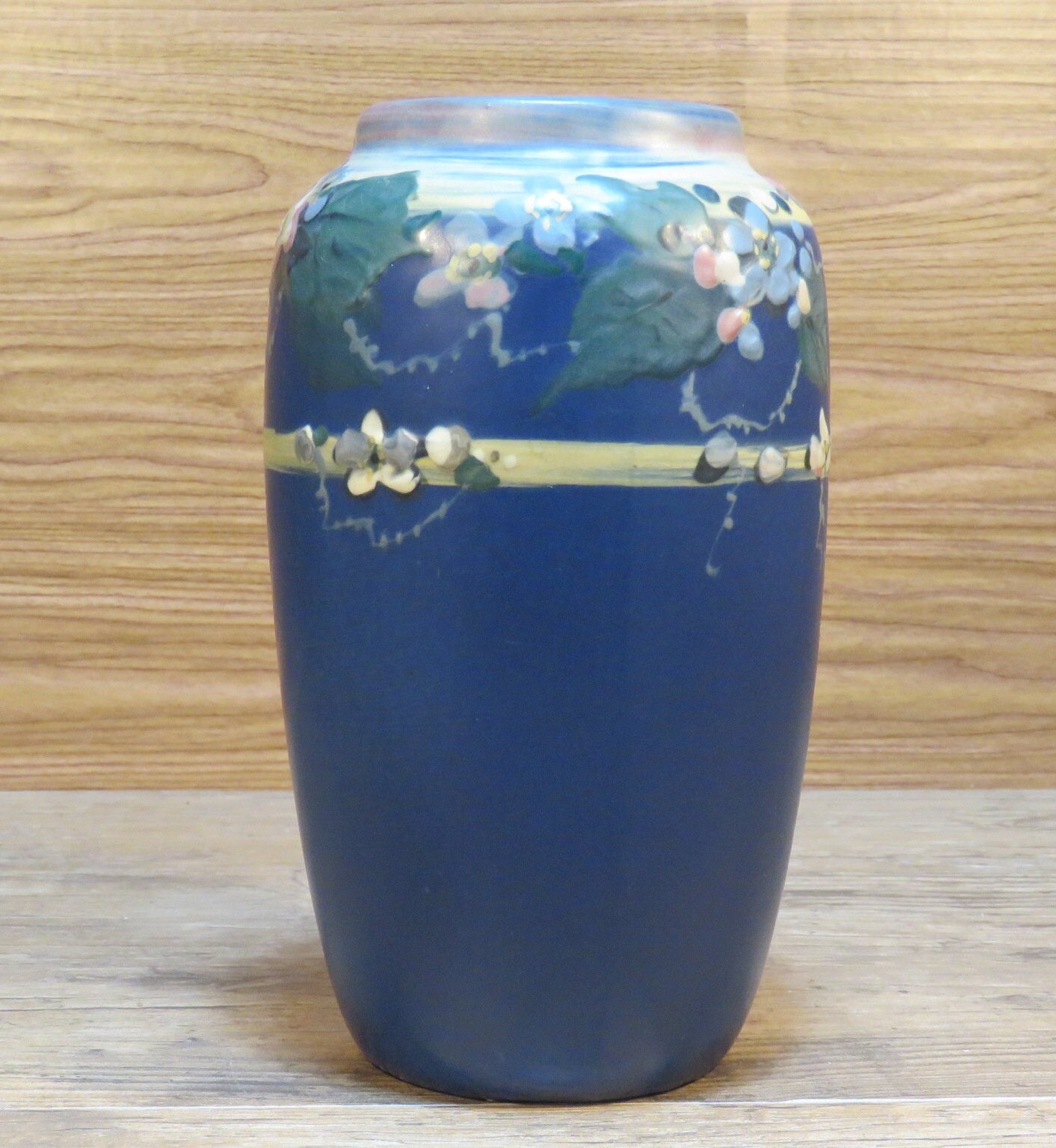 Antique Weller Hudson Pottery, 7.5" Tall Blue Floral Hand Painted Vase ...