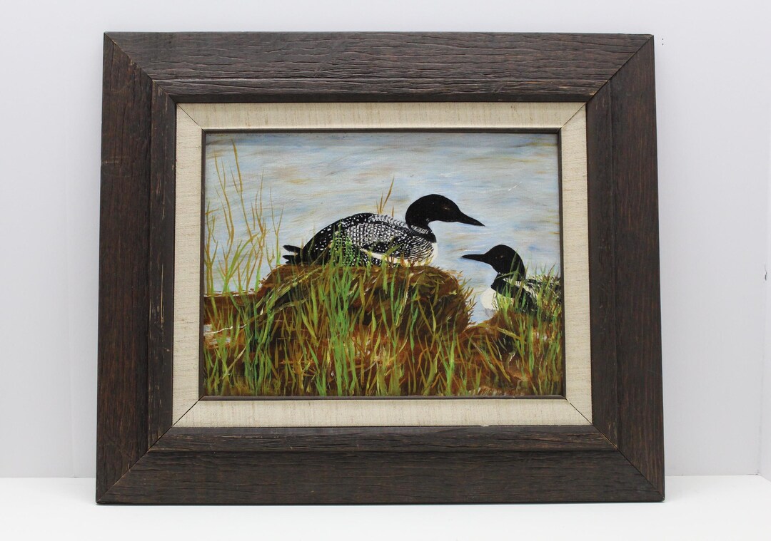 Original Oil Painting, Edith Schneider 1978 "loons" on the Bank of a ...