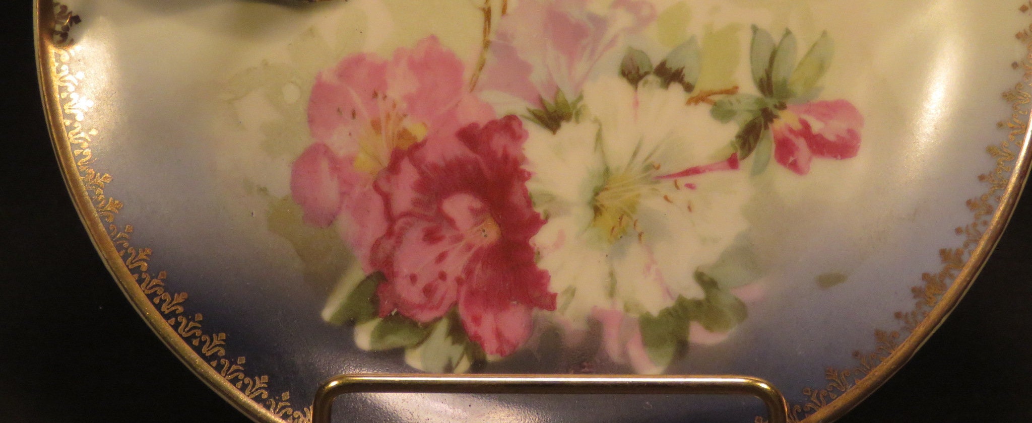 Antique German Nappy Handled Dish Hand Painted Pink White | Etsy