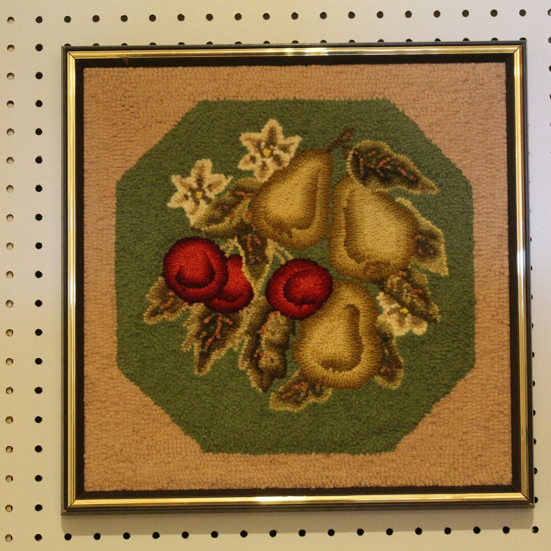Completed Framed Latch Hook Rug Wall Hanging, Fruit Design 15 3/4"x 15 ...