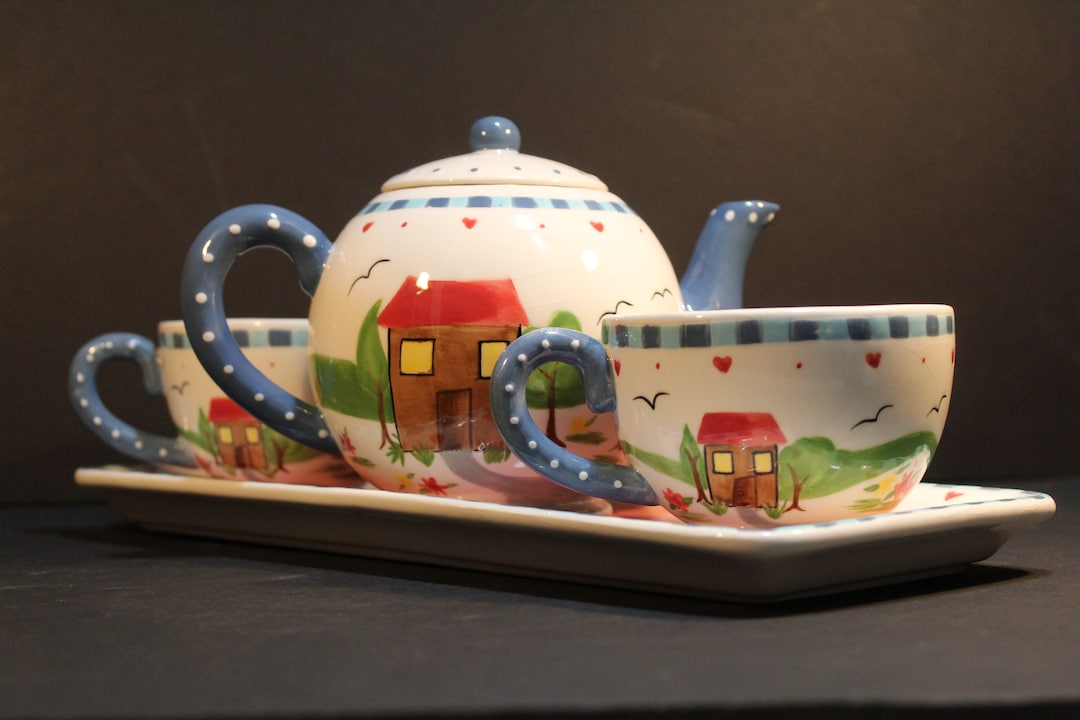 Ganz Tea Set With Teapot W/lid, 2 Cups and Tray, Vintage - Etsy