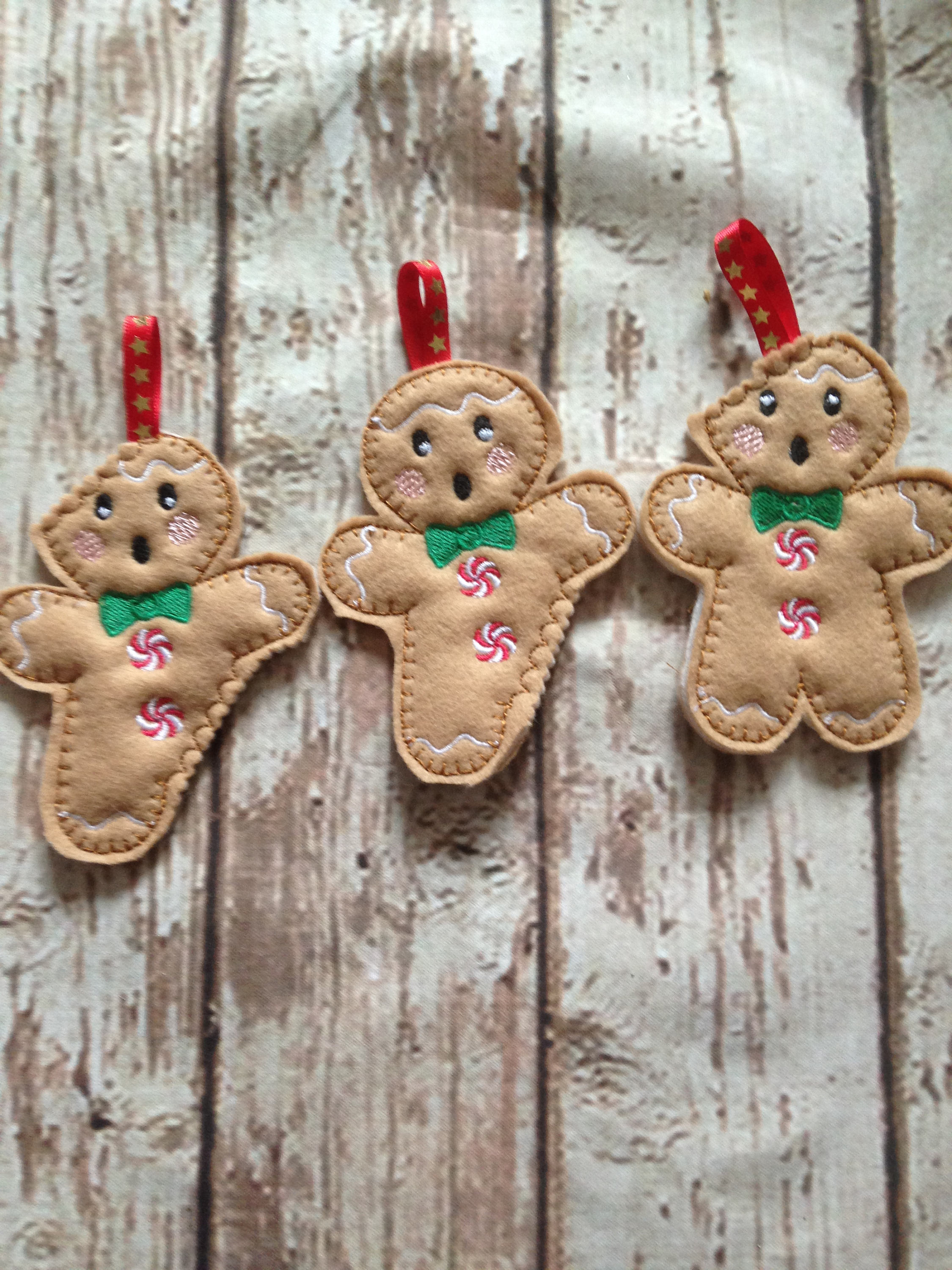 Gingerbread Tree Decorations Home Decor Set of 3, Bitten Felt ...