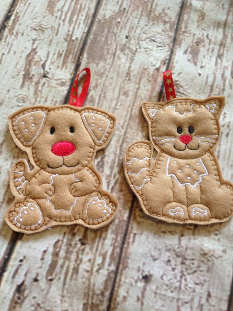 Cat and Dog Christmas Tree Decoration, Gingerbread Cat, Gingerbread Dog ...