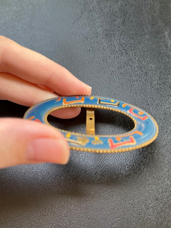 1930s navy blue oval metal slide belt buckle, 30s vin… - Gem