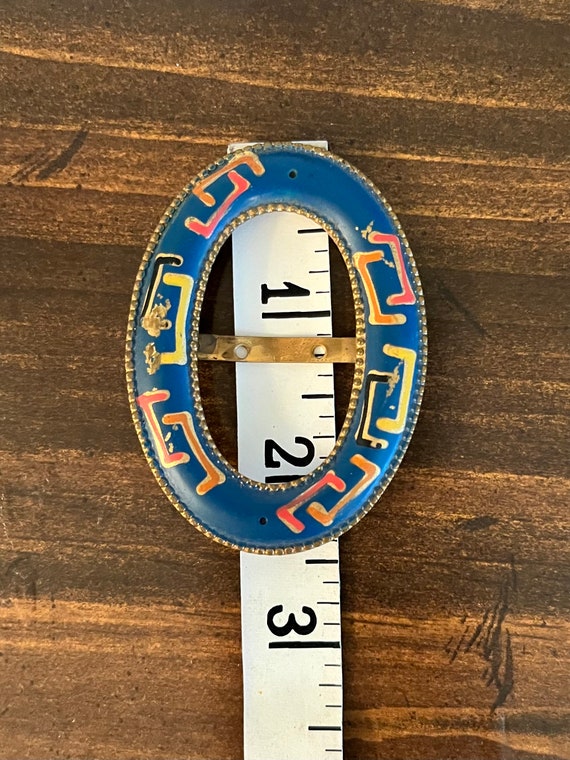 1930s navy blue oval metal slide belt buckle, 30s vin… - Gem