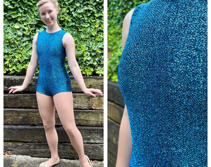 1980s Metallic Blue Majorette Unitard, 80s Vintage Sparkle Showgirl Leotard Bodysuit, Dance Flag ...