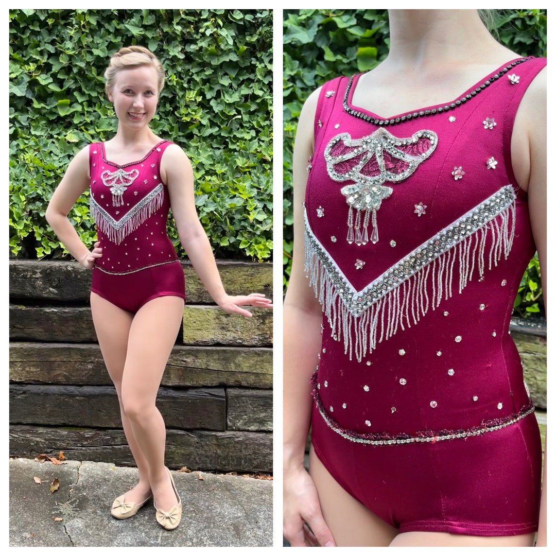 1960s Wolff-fording & Co Burgundy Leotard With Glass Bead Fringe, 60s Vintage Red Sequin ...