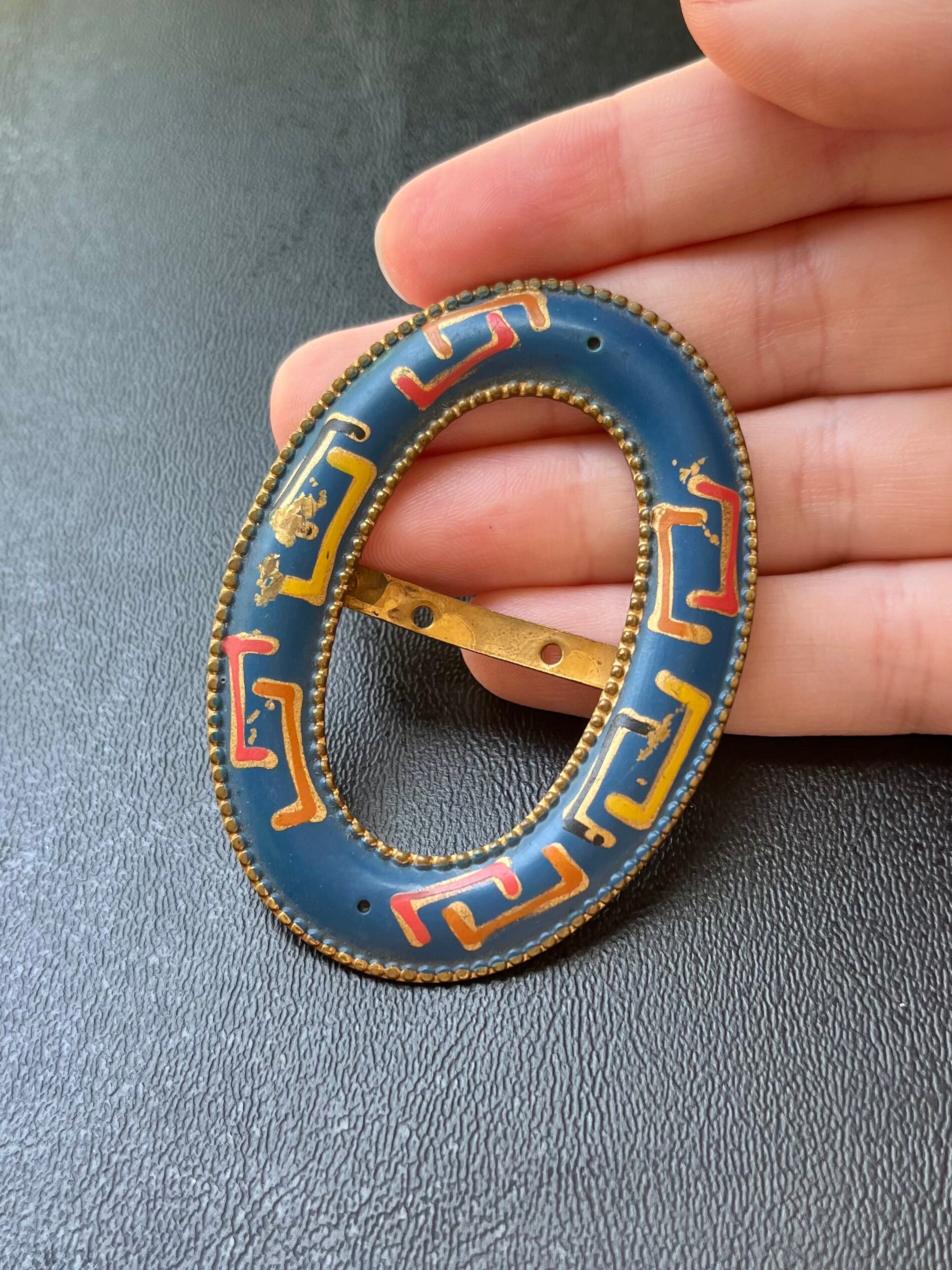 1930s Navy Blue Oval Metal Slide Belt Buckle, 30s Vintage Art Deco ...