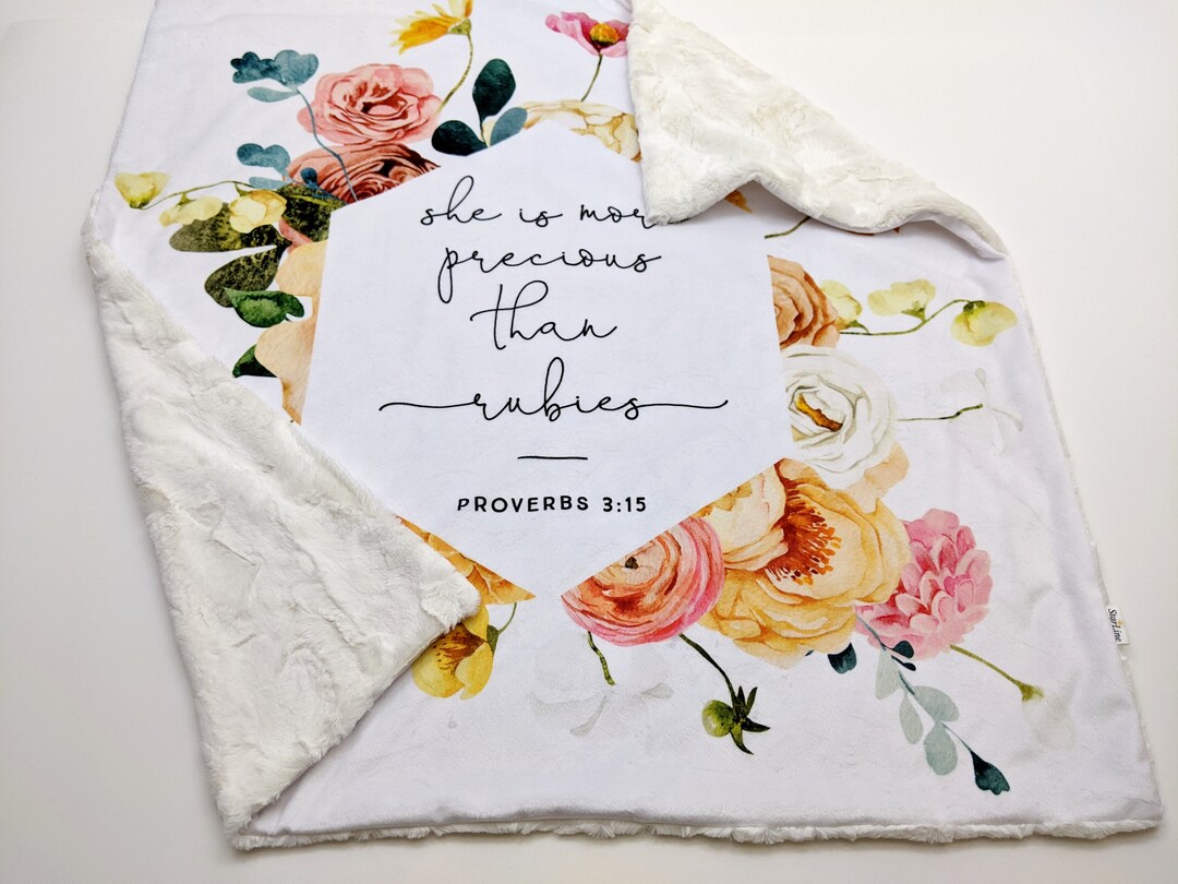 Bible Verse Baby Blanket, Floral Baby Blanket, Baptism Baby Girl Gift ...
