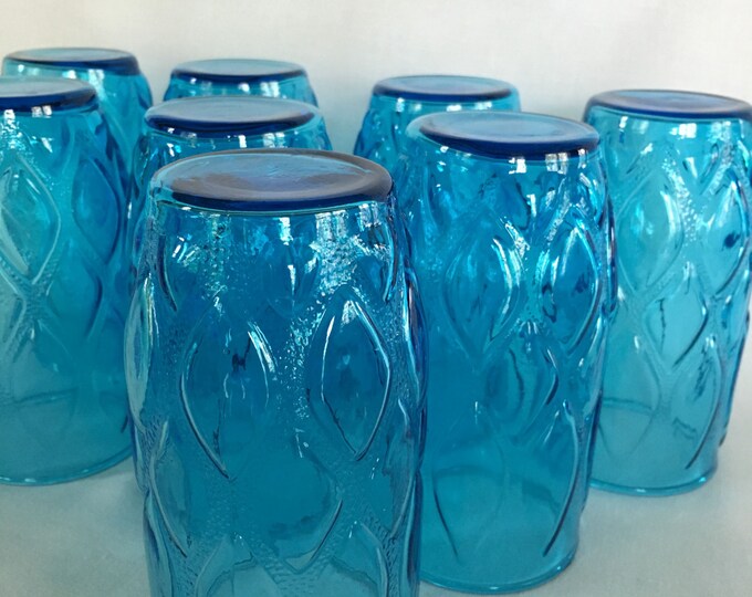 Set of 8 Turquoise Aqua Blue Diamond Pattern Tumbler Glasses - Etsy