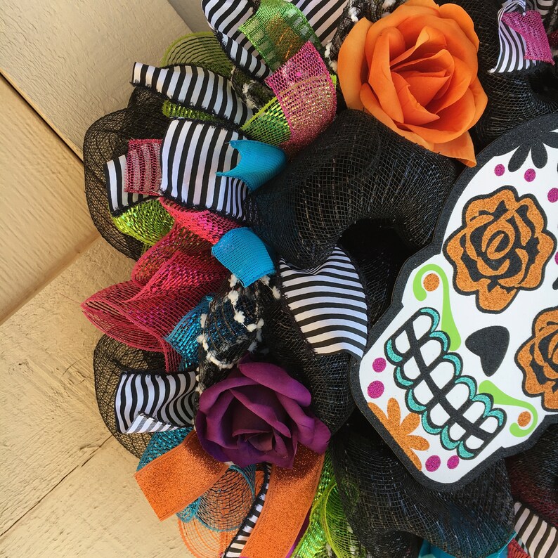 Day of the Dead Wreath, Dios De Le Muerte Wreath, Halloween Wreath for ...