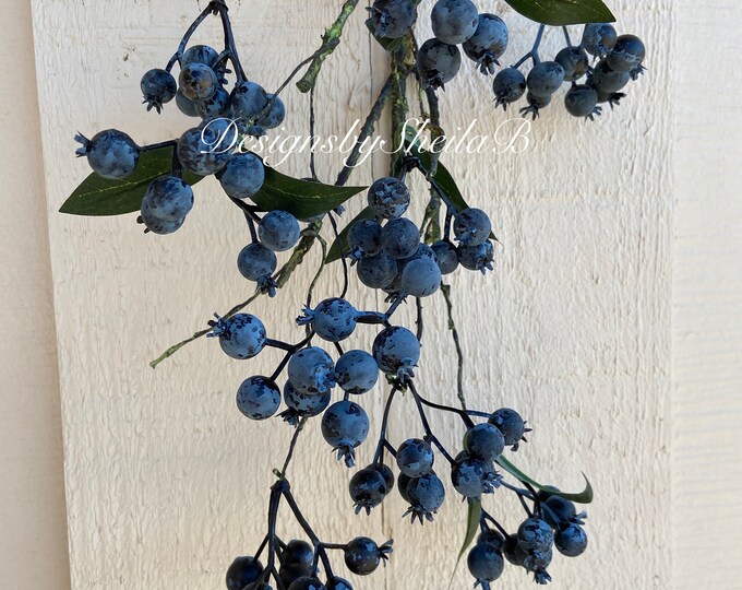 Blueberry Branch Powdered Faux Garland, Farmhouse Garland, Rustic ...