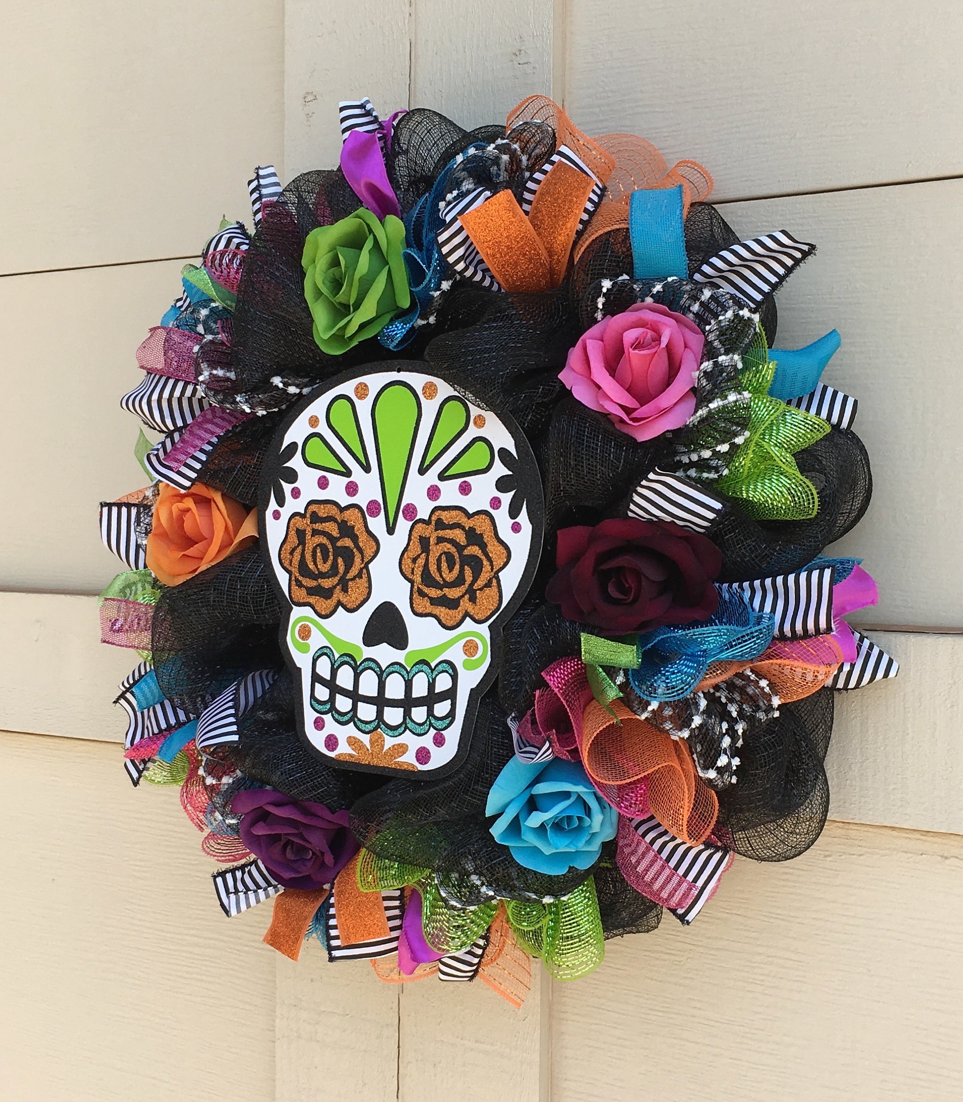 Day of the Dead Wreath, Dios De Le Muerte Wreath, Halloween Wreath for ...