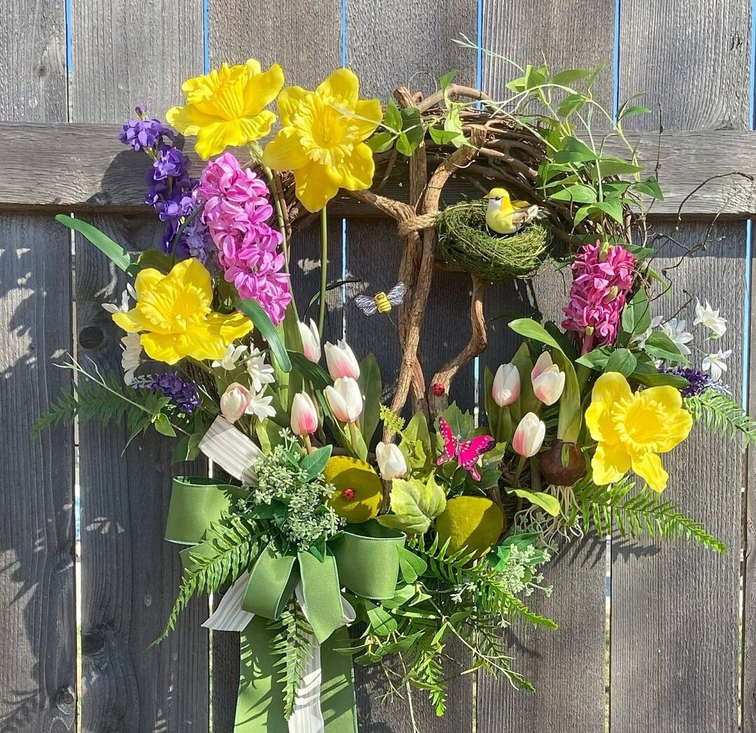 Spring Flower Wreath Tulip Easter Wreath Bird Wreath Butterfly Spring ...