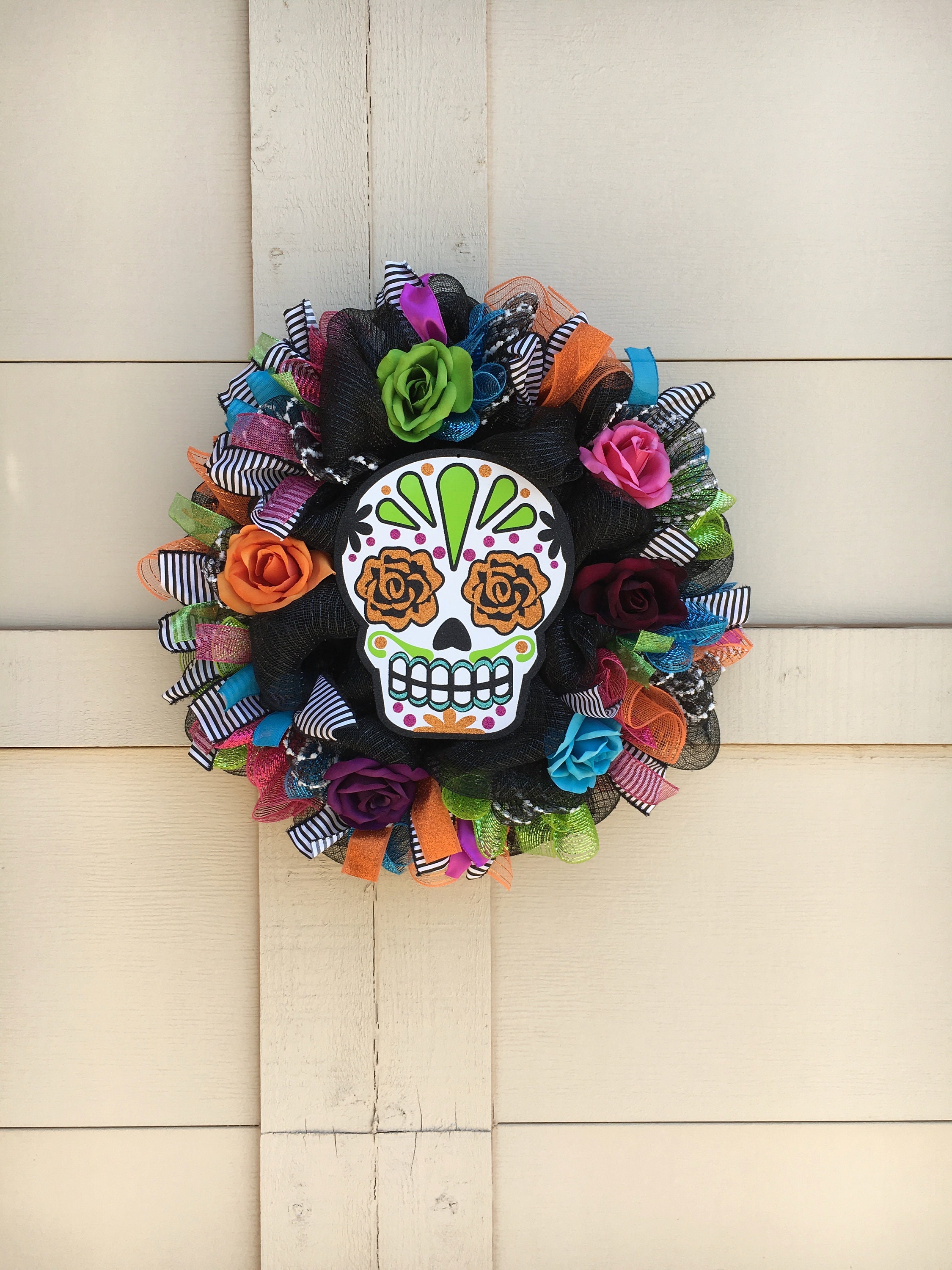 Day of the Dead Wreath, Dios De Le Muerte Wreath, Halloween Wreath for ...