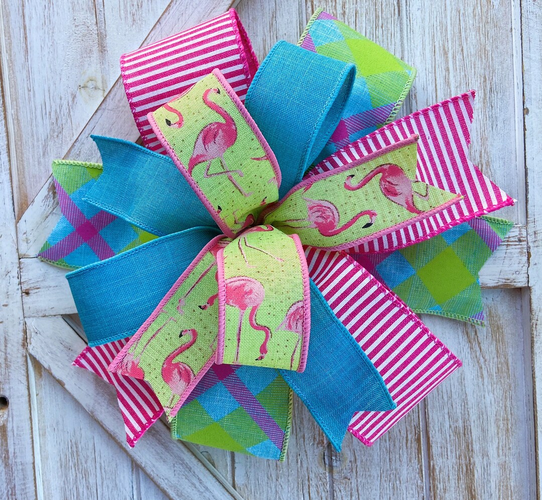 Summer Bow, Flamingo Bow, Tropical Bow, Bow for Wreaths, Lantern Bow ...