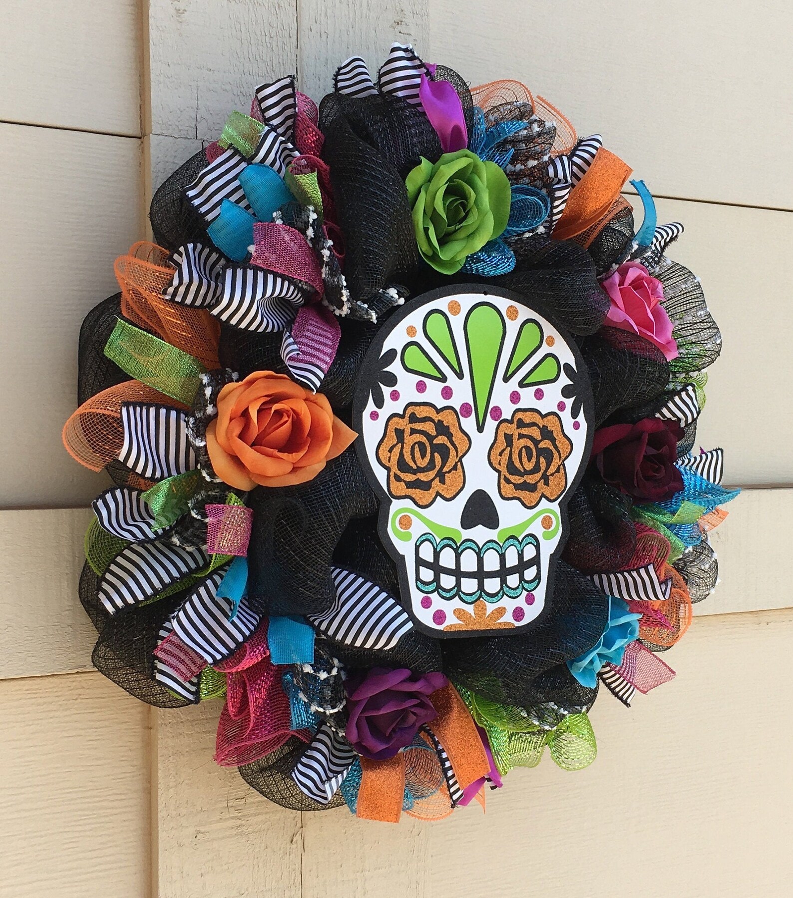 Day of the Dead Wreath, Dios De Le Muerte Wreath, Halloween Wreath for ...