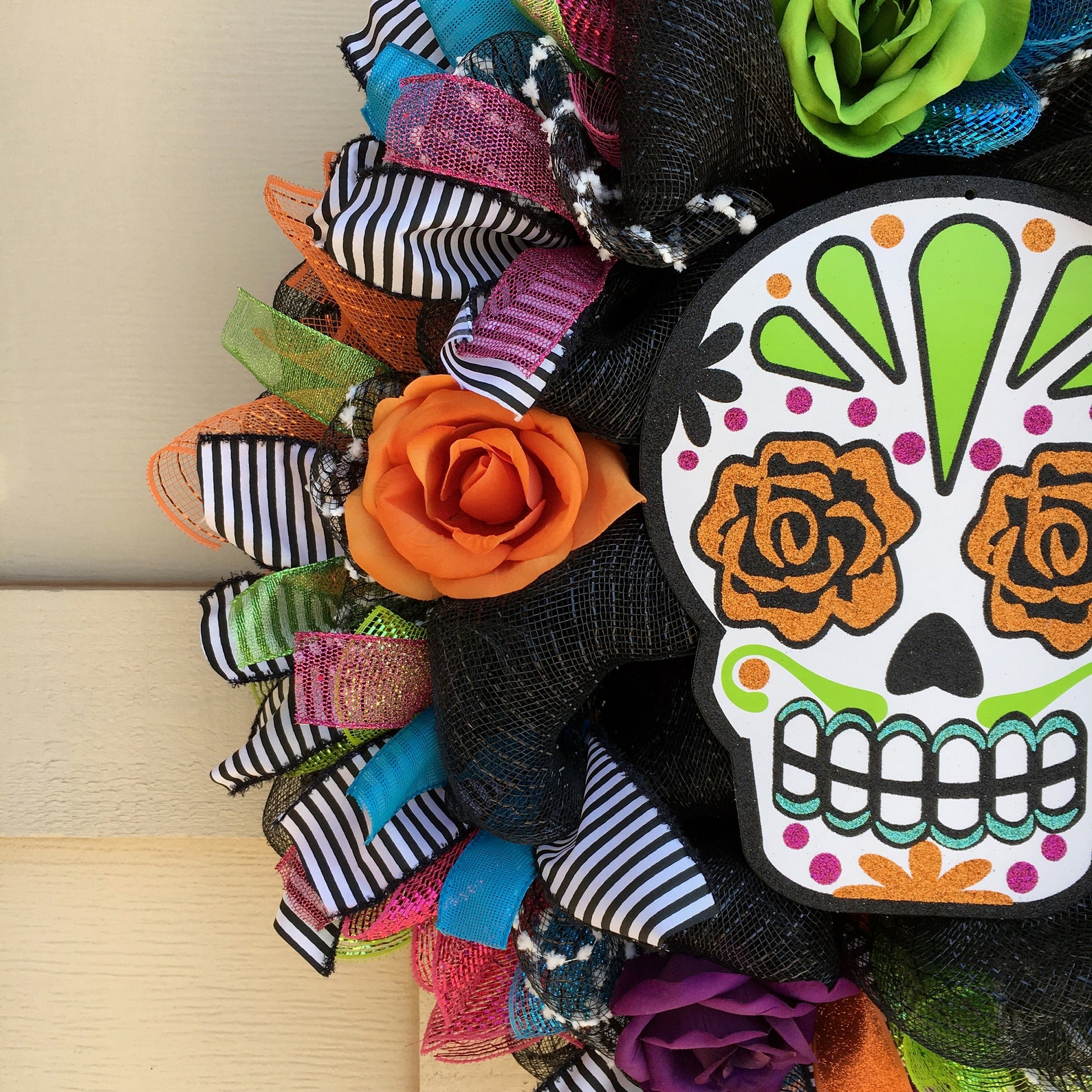 Day of the Dead Wreath, Dios De Le Muerte Wreath, Halloween Wreath for ...