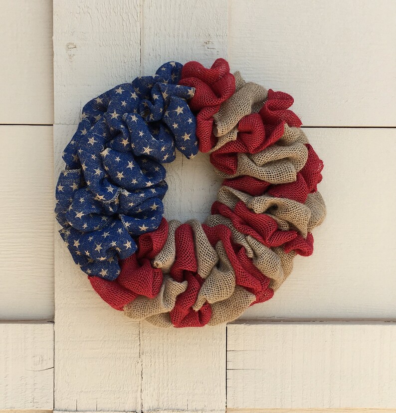 Flag Wreath Fourth of July Wreath Burlap Flag Wreath July - Etsy