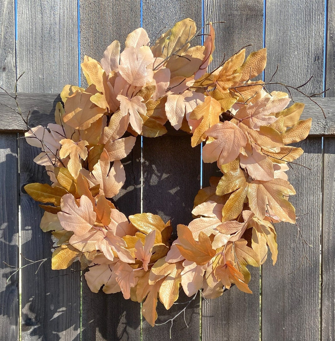 Fall Wreath Neutral Large Autumn Leaf Wreath Natural Fall Wreath Beige ...