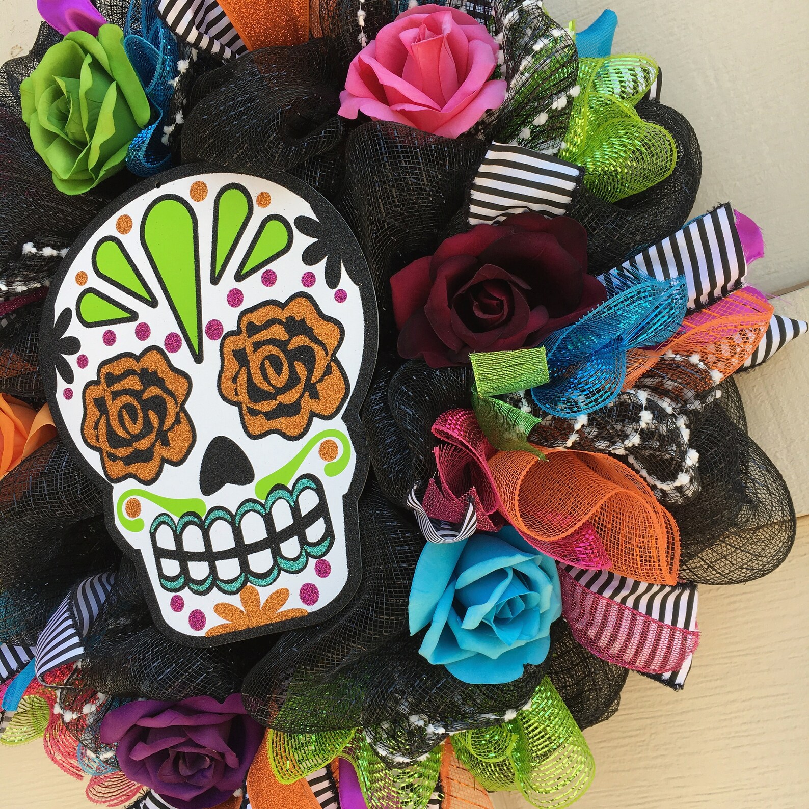 Day of the Dead Wreath, Dios De Le Muerte Wreath, Halloween Wreath for ...