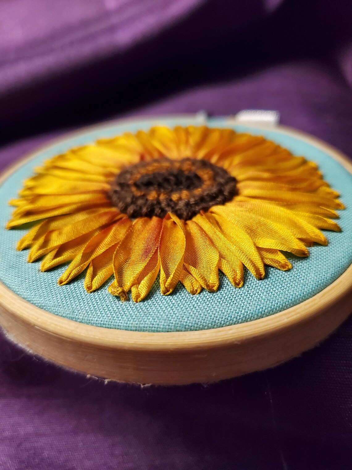Hand Embroidered Silk Ribbon Sunflower - Etsy