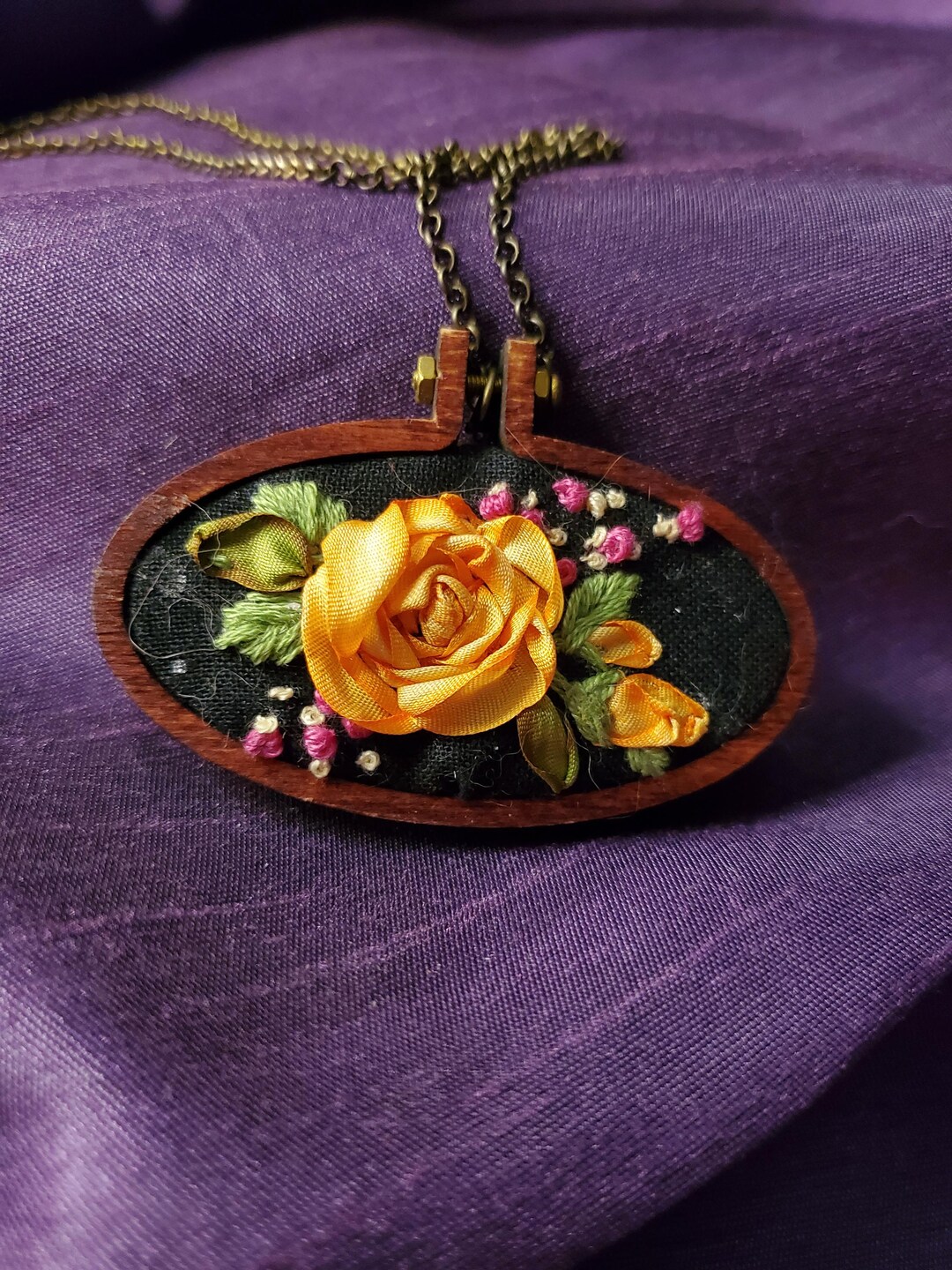 Enchanting Hand Embroidered Silk Flower Necklace - Etsy