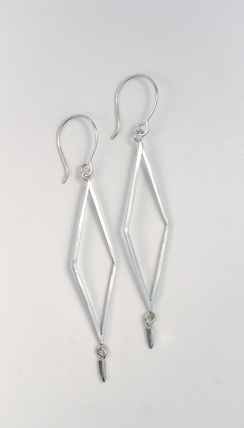 Sterling Silver Diamond Shaped Earrings Geometric Dangly | Etsy